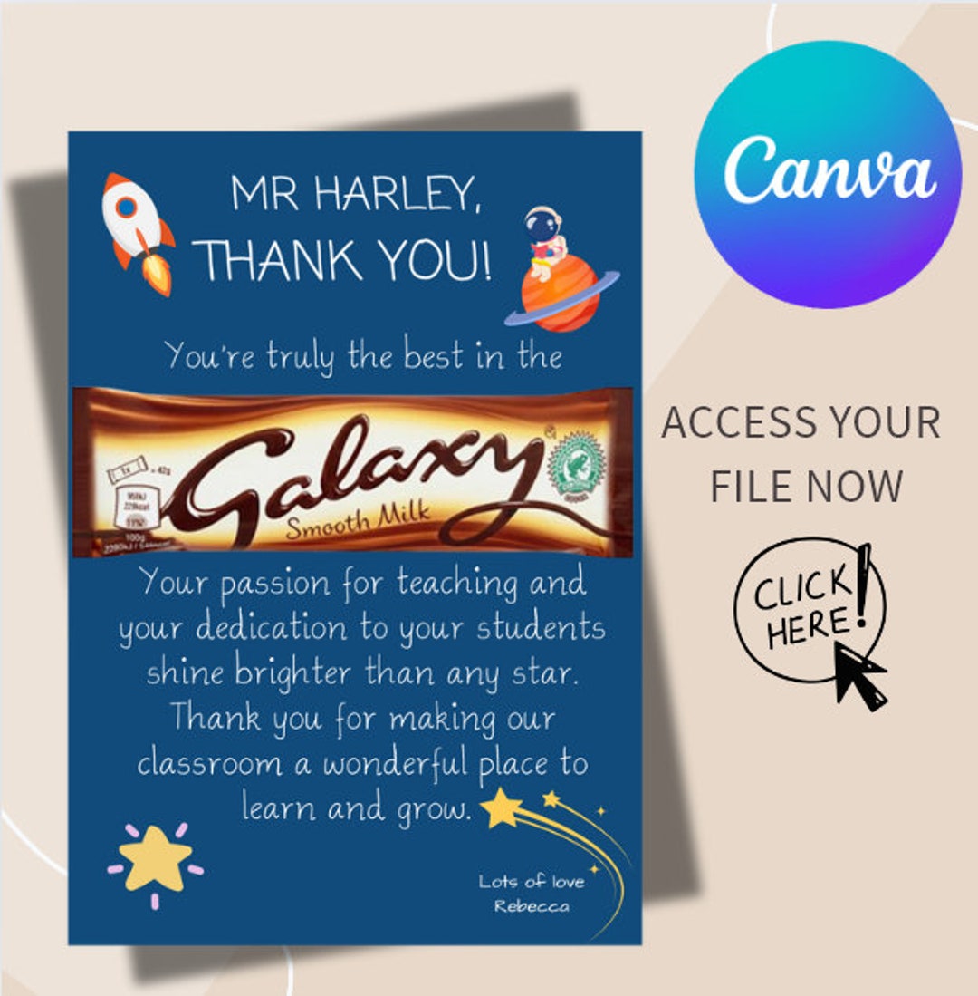 Galaxy Teacher Thank You Card - Printable Canva Template (digital File ...