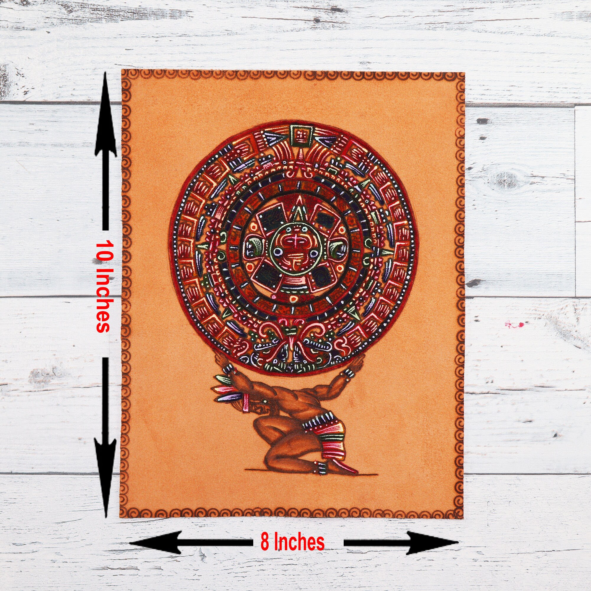 Aztec Calendar Wall Art - Hand Painted - Made in Mexico - Vintage Suede ...