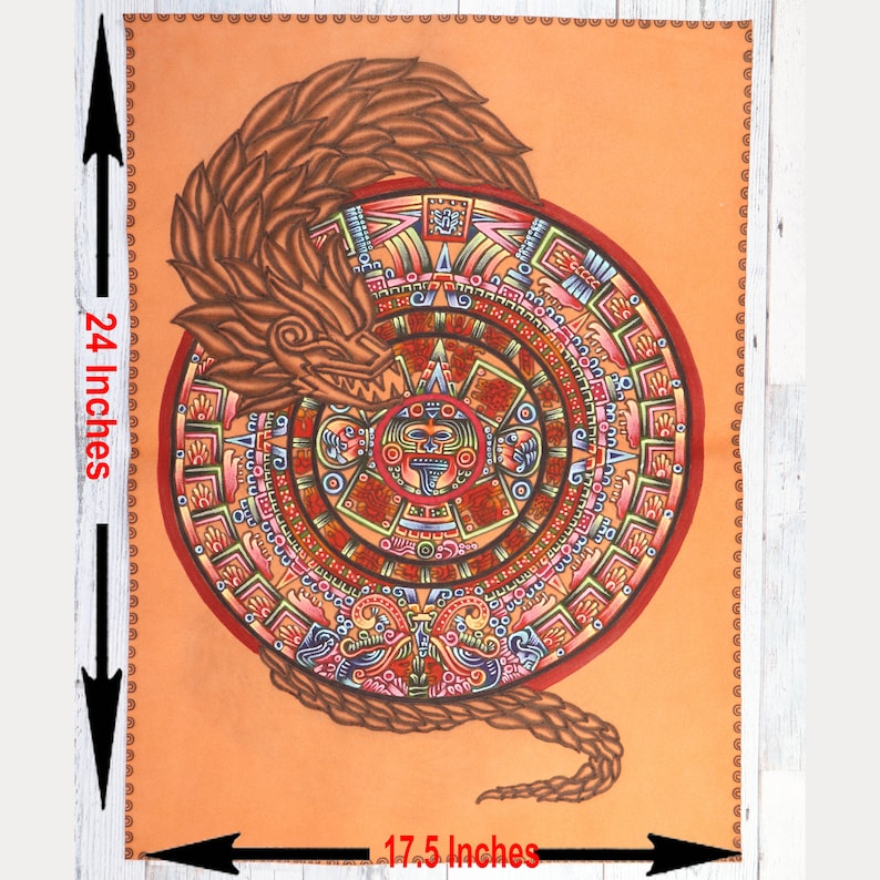 Aztec Calendar Wall Art - Hand Painted - Made in Mexico - Vintage Suede ...