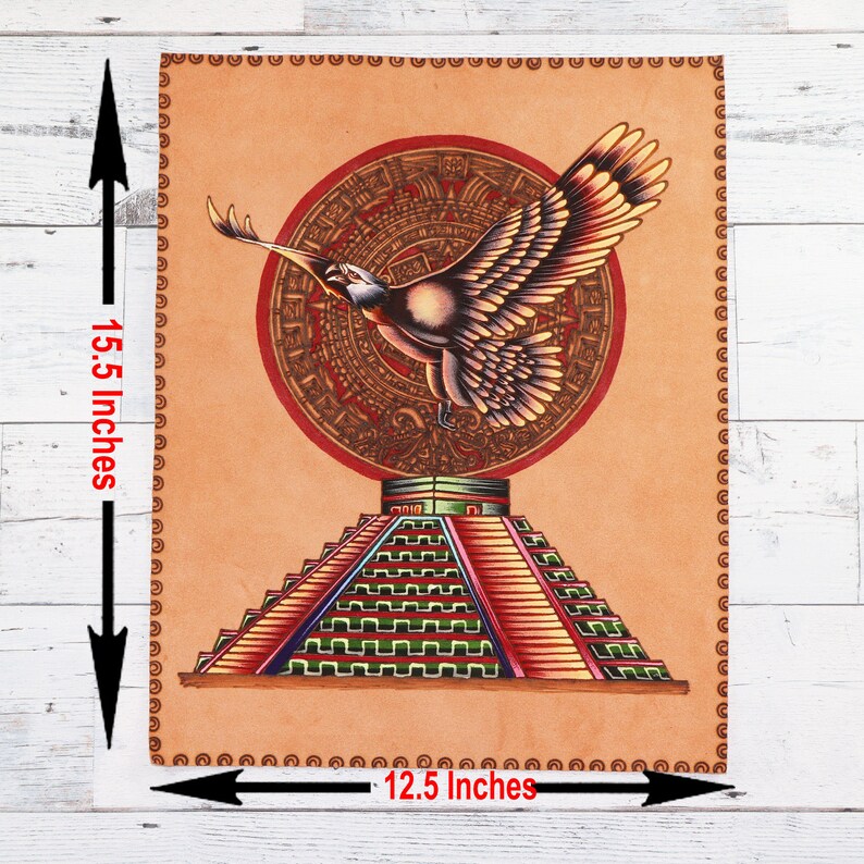 Aztec Calendar Wall Art - Hand Painted - Made in Mexico - Vintage Suede ...