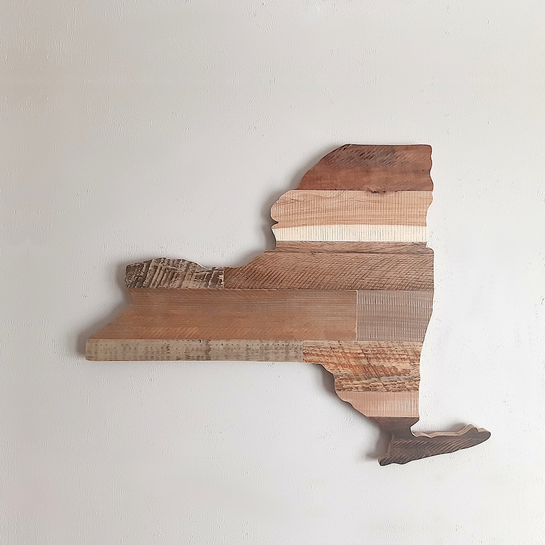 New York Wood Sign Wall Art Decor, Large Rustic Home State Cutout ...