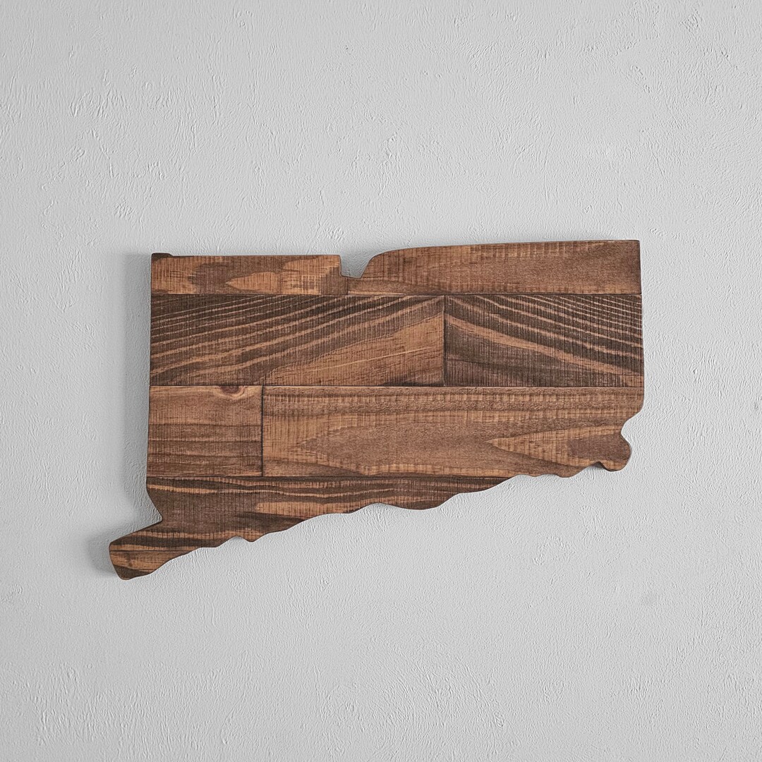 Connecticut Wood Sign Wall Art Decor, Large Rustic Home State Cutout ...