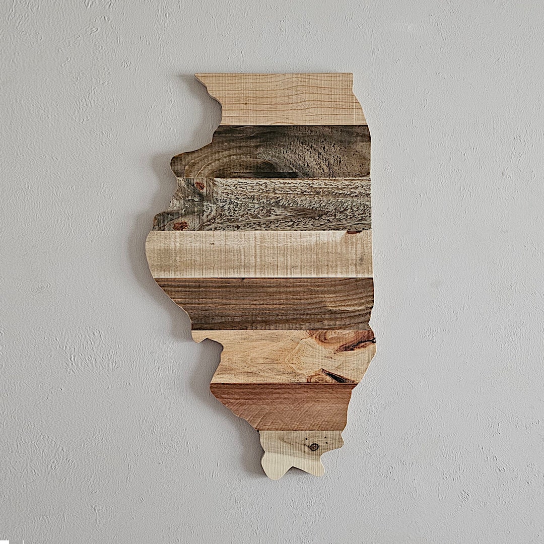Wooden Illinois State Sign Wall Art Decor, Large Home State Cutout ...