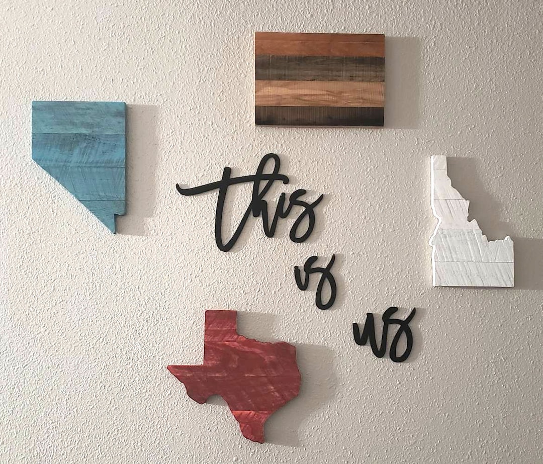 Wooden Home State Sign Wall Art Decor, Small Rustic State Shape Cut ...
