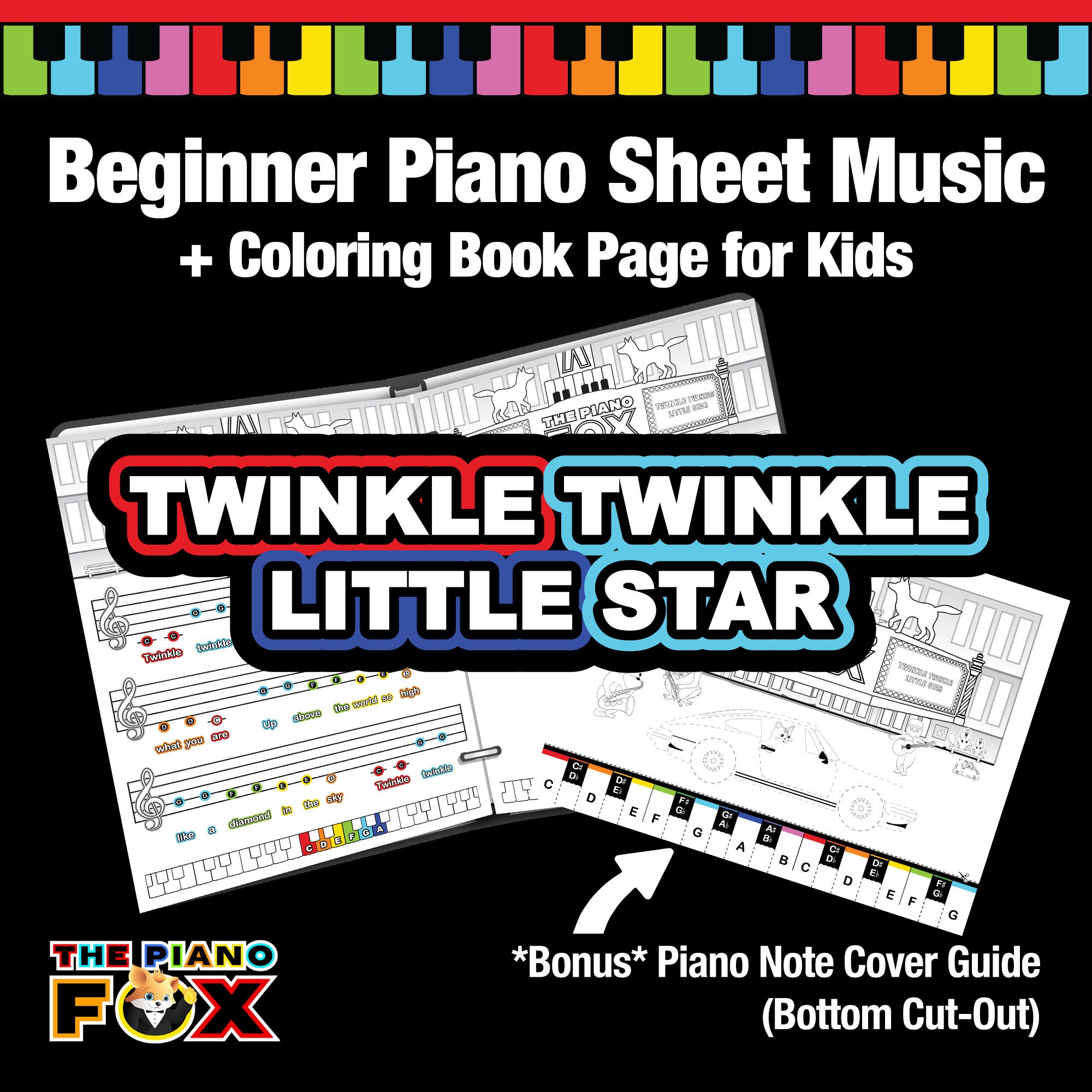 Twinkle Twinkle Little Star Sheet Music for Kids Plus bonus Coloring ...
