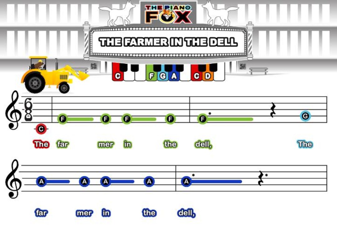 The Farmer in the Dell - Beginner Sheet Music (color and Black/white ...