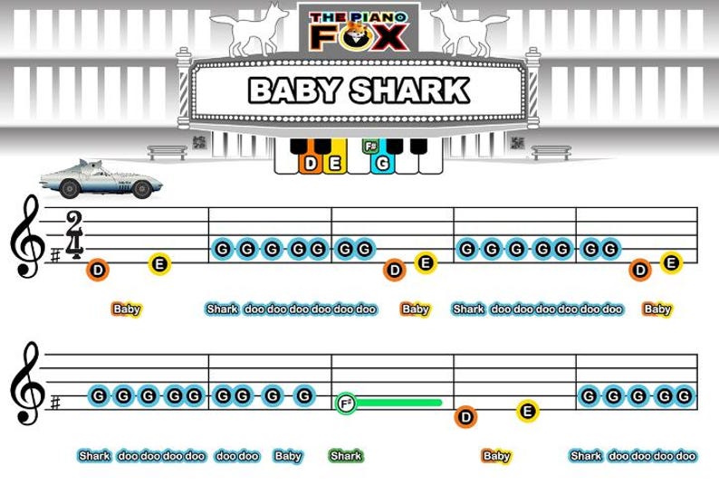 Baby Shark Beginner Sheet Music color and B/W - Etsy