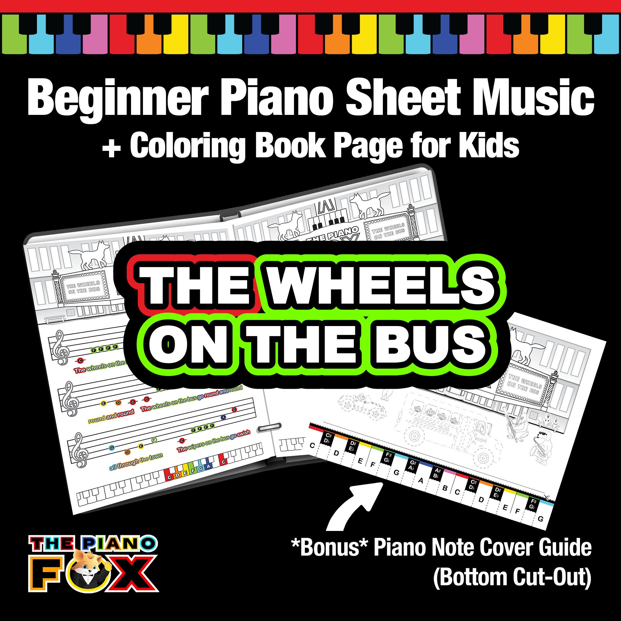 The Wheels on the Bus Sheet Music for Kids Plus bonus Coloring Book ...