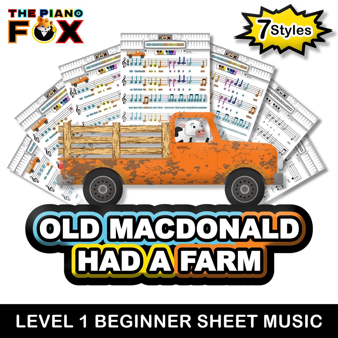 Old Macdonald Had a Farm - Beginner Piano Sheet Music for Kids - Etsy
