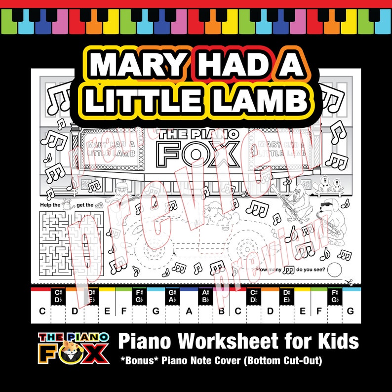 Mary Had a Little Lamb Piano Coloring Book Page for Kids With Piano ...