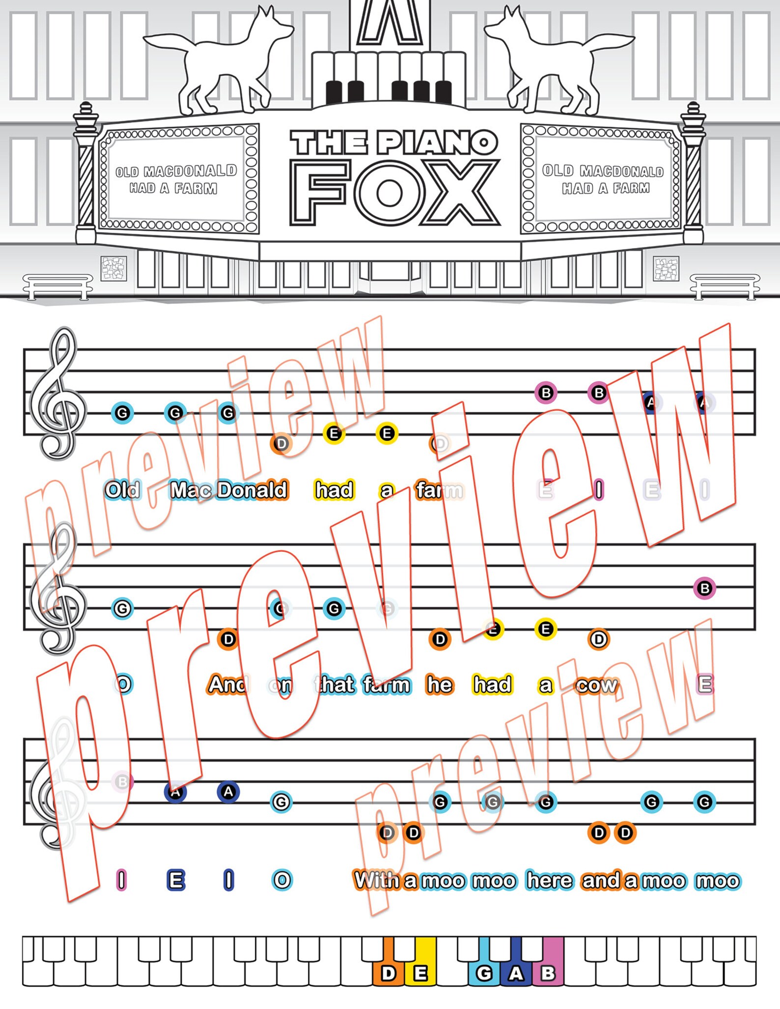 Old Macdonald Had a Farm Sheet Music for Kids Plus bonus Coloring Book ...