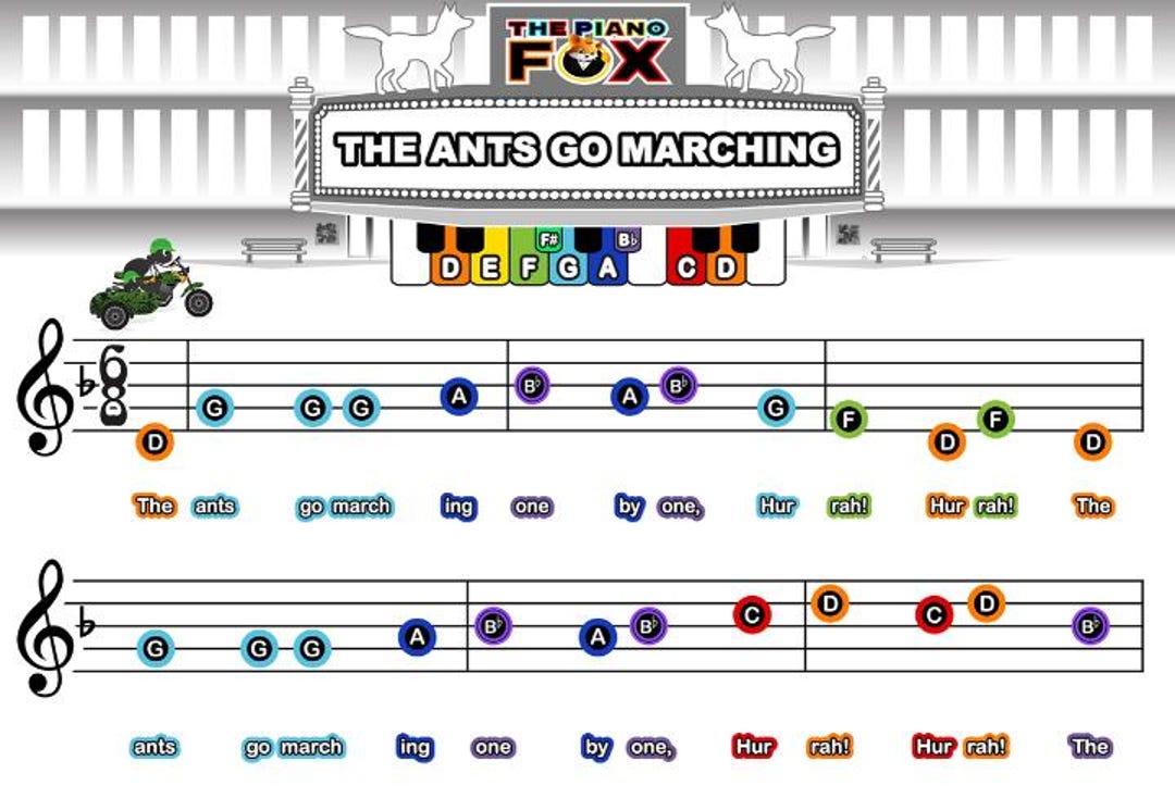 The Ants Go Marching Beginner Sheet Music color and B/W - Etsy