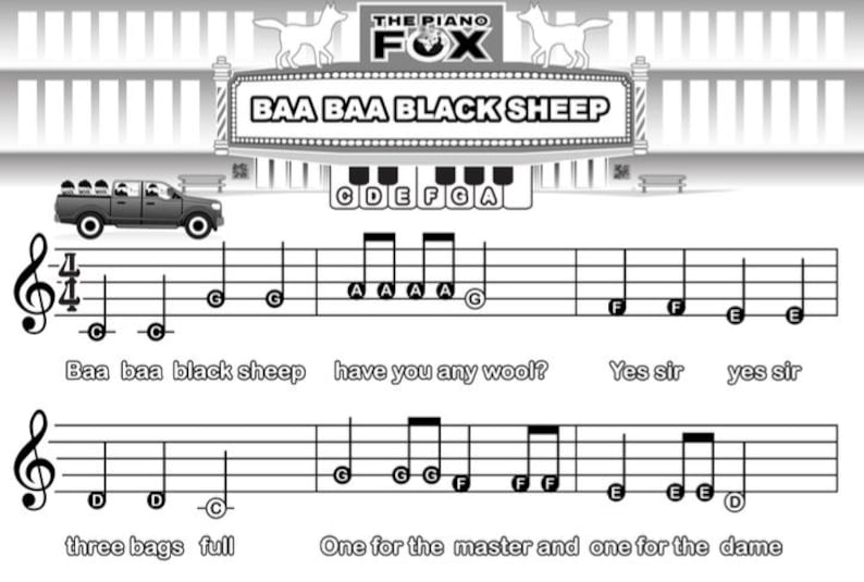 Baa Baa Black Sheep - Beginner Piano Sheet Music for Kids - Etsy Australia