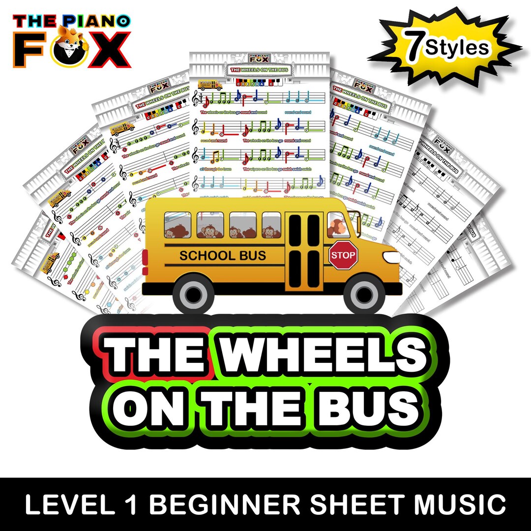 The Wheels on the Bus - Beginner Piano Sheet Music for Kids - Etsy