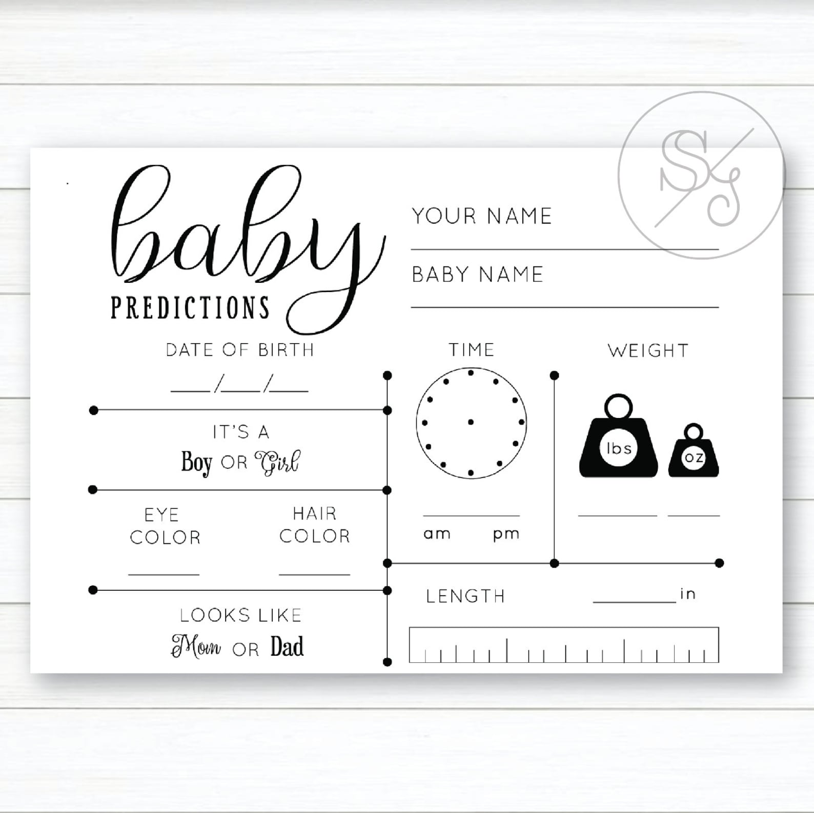 Baby Prediction Cards, Gender Reveal Party Game, Newborn Predictions ...