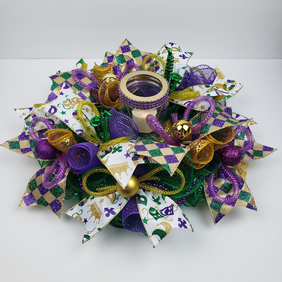Mardi Gras Centerpiece, Fat Tuesday, Mardi Gras Candle Ring, Mardi Gras ...