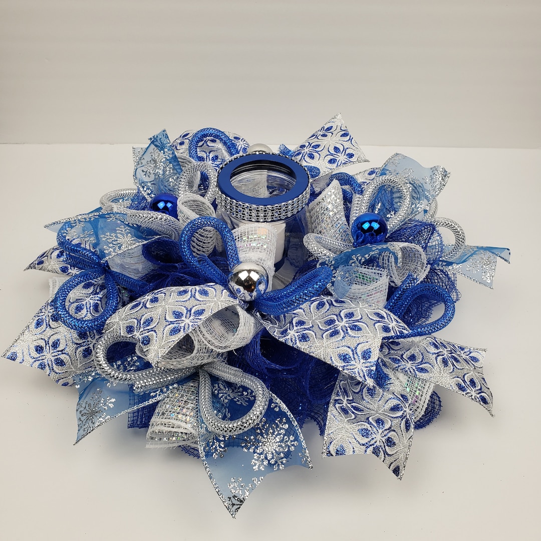 Winter Centerpiece, Winter Candle Ring, Sapphire and Silver Centerpiece ...