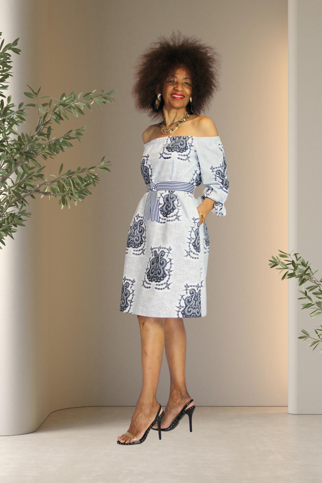 Custom Ellie Off-the-shoulder African Print Dress Form Women sizes S ...