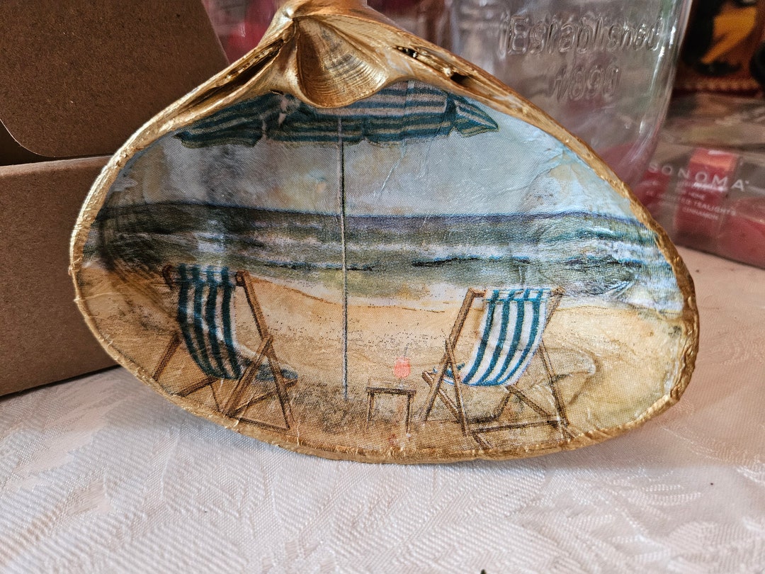 Decoupage Clam Shell Beach Umbrella Scene - Etsy