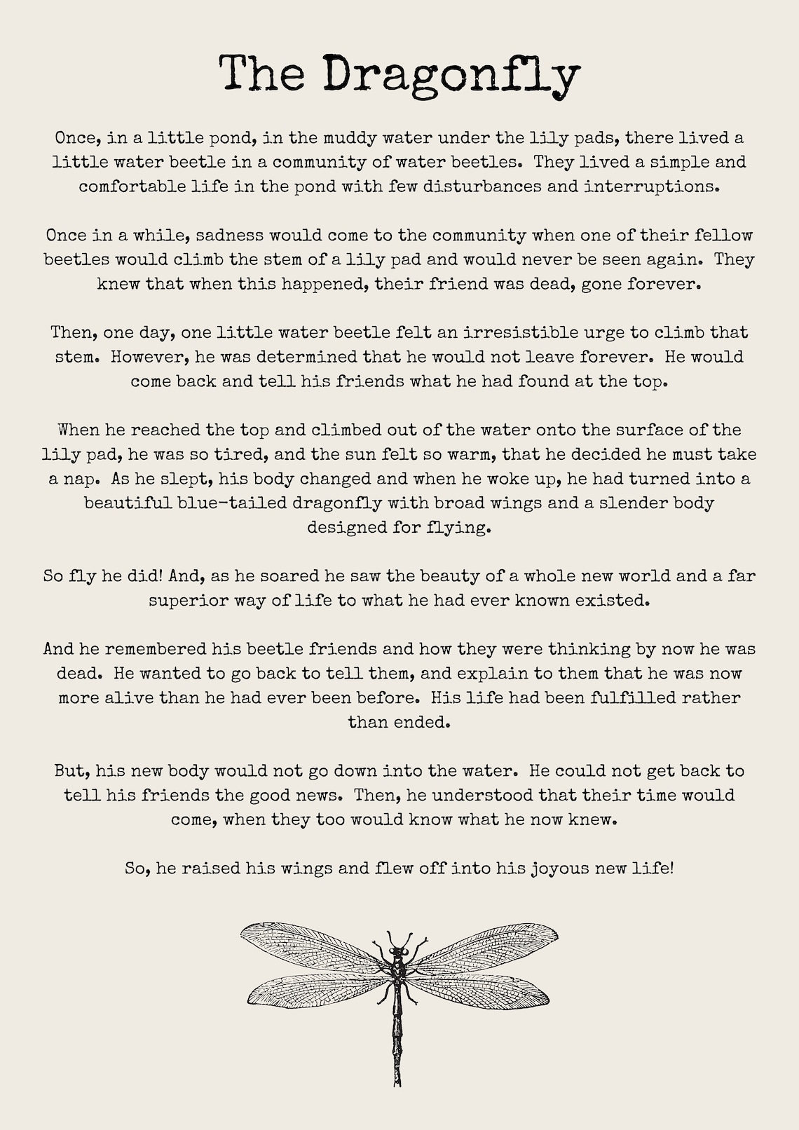Dragonfly Story Art Print | A4 A3 | Memorial Poem Story | Remembrance ...