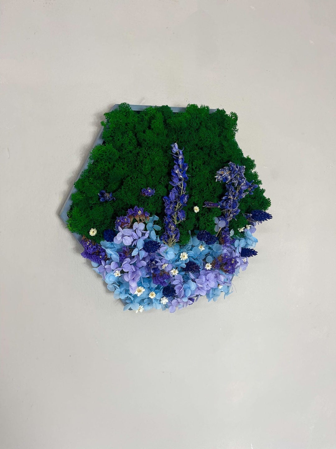 Moss Picture "blue Hydrangea Flower Forest" Hexagon - Etsy