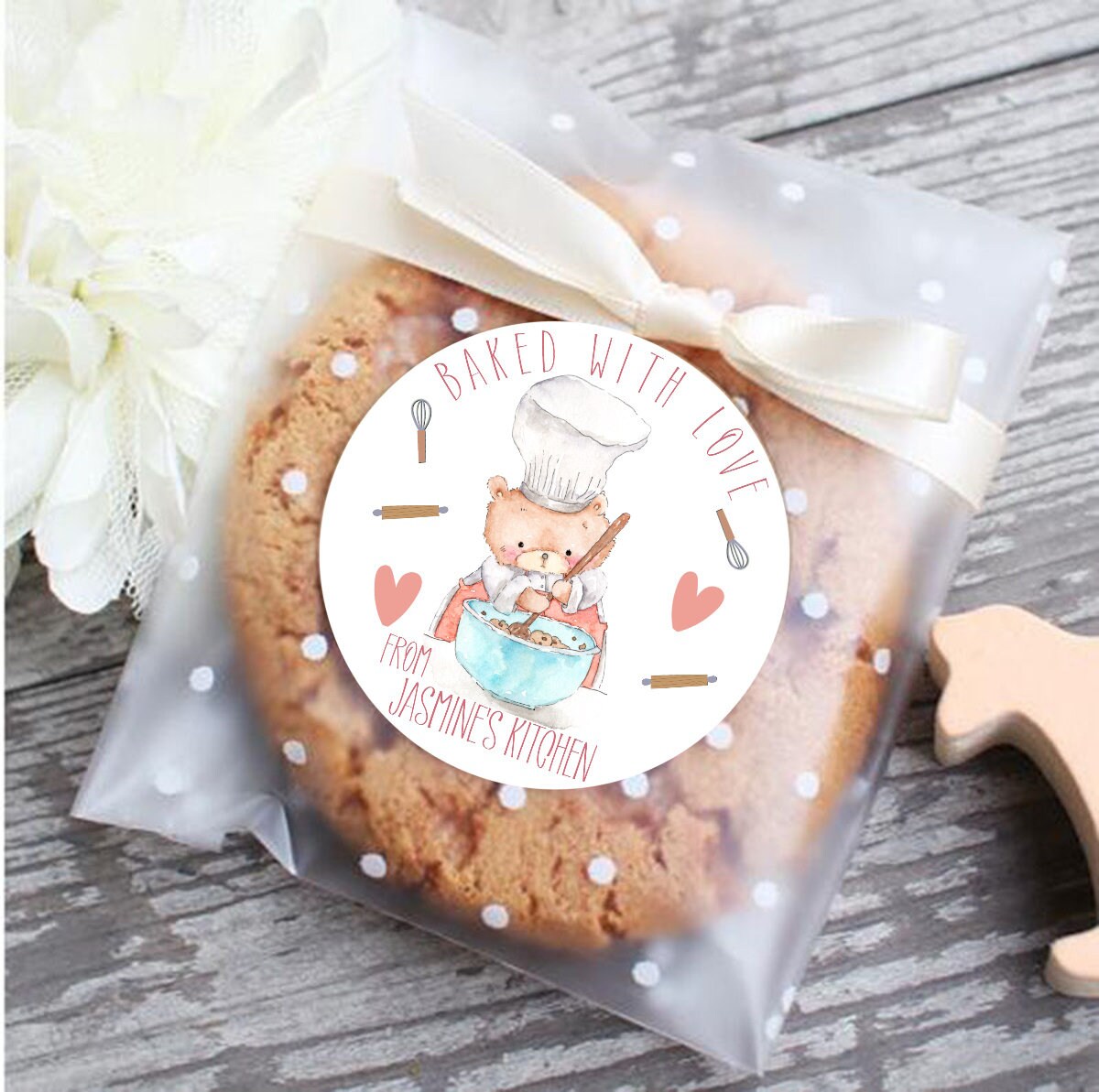 Baked With Love Bear Stickers Homemade Kitchen Goodies Adhesive Labels ...