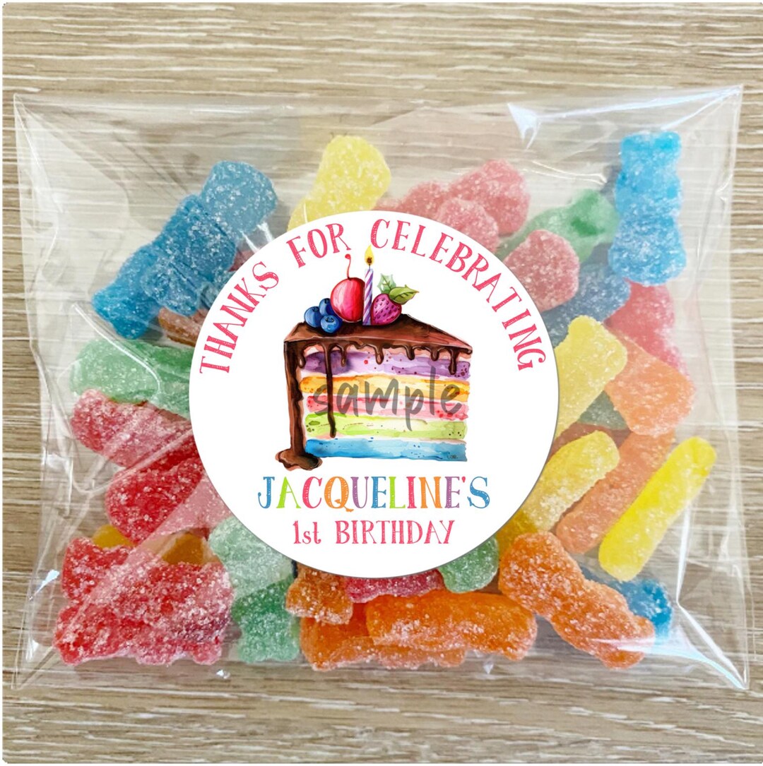Rainbow Cake Birthday Stickers | Custom Colorful Party Stickers ...