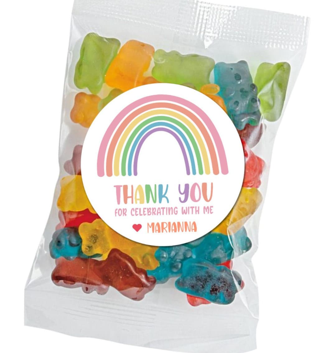 Pastel Rainbow Birthday Party Stickers | Colorful Rainbow Party Goody ...