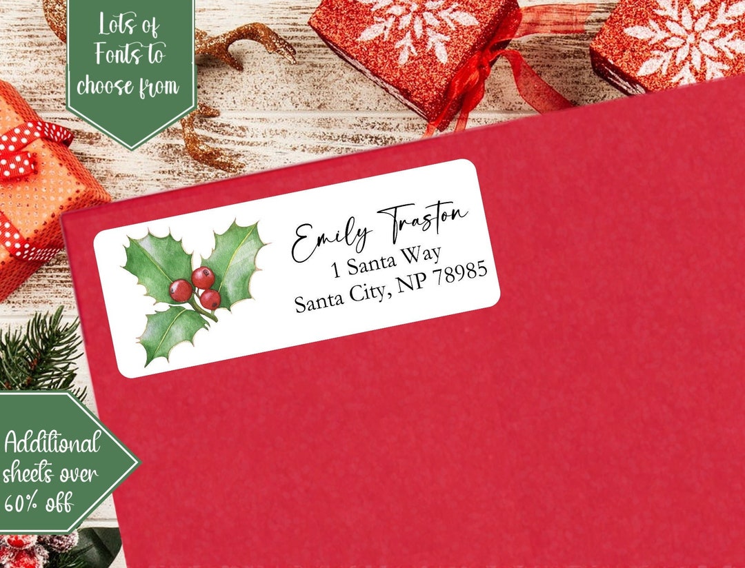 Holly Christmas Return Labels | Holiday Flower Address Labels ...