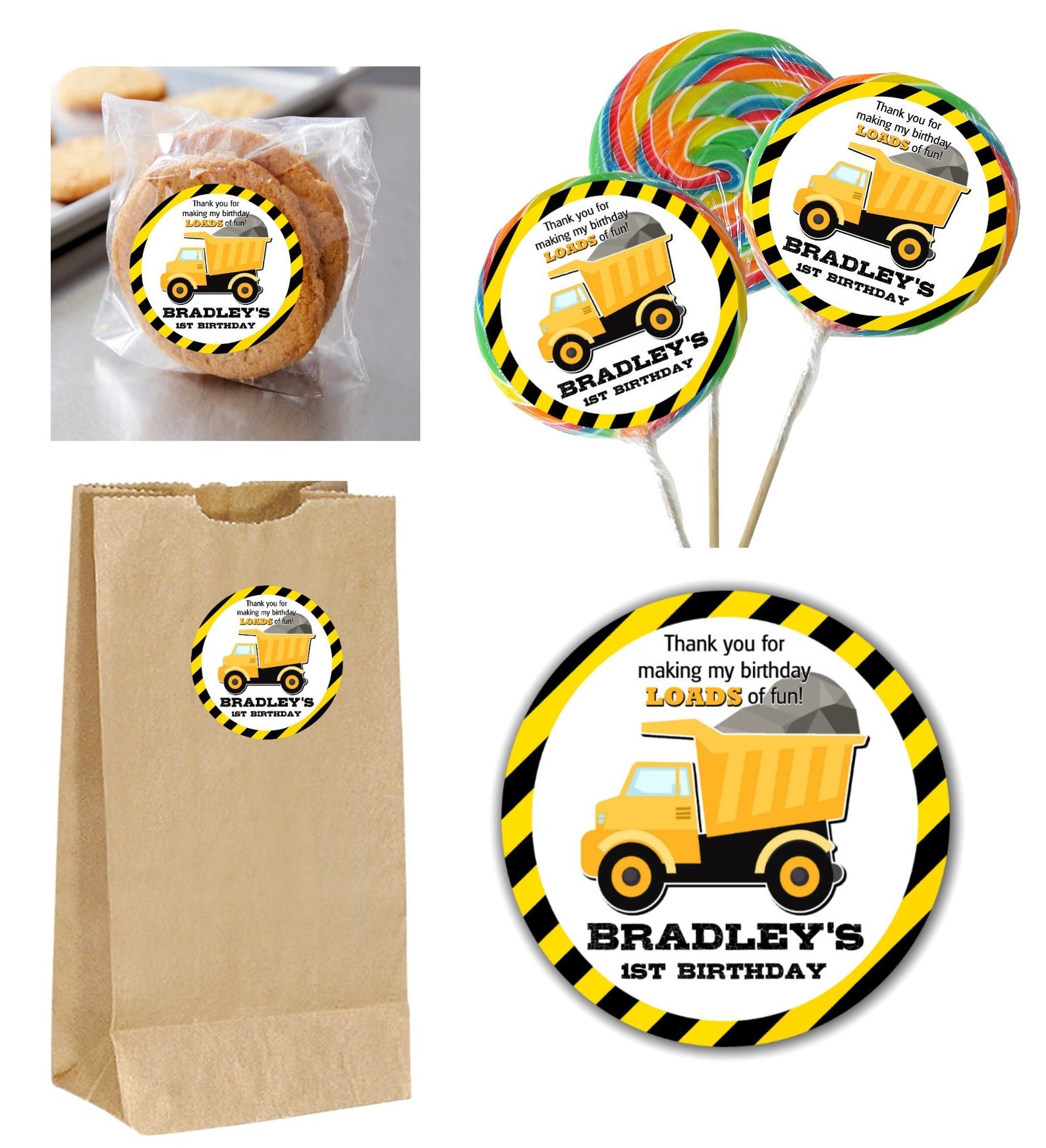 Dump Truck Stickers Construction Personalized Lollipop for Goody Bags ...