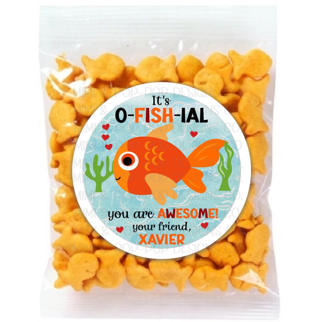 It's O-fish-ial You Are Awesome Valentine Sticker | Goldfish Fish Card ...