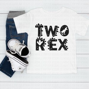 Two REX 2nd Birthday Shirt T-rex Theme Party Tee Dinosaur Second Bday T ...