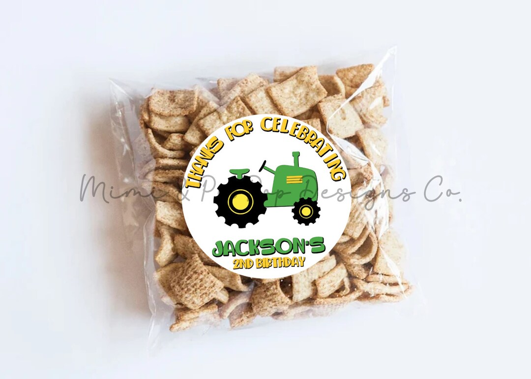 Tractor Birthday Stickers | Green Tractor Mower Thank You Party ...