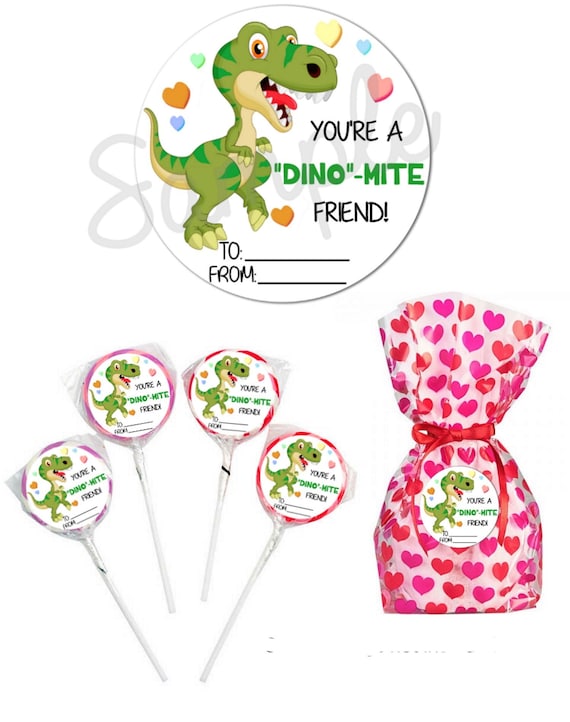 DINO-MITE Dinosaur Valentine Lollipop Stickers for Goody Bags - Etsy