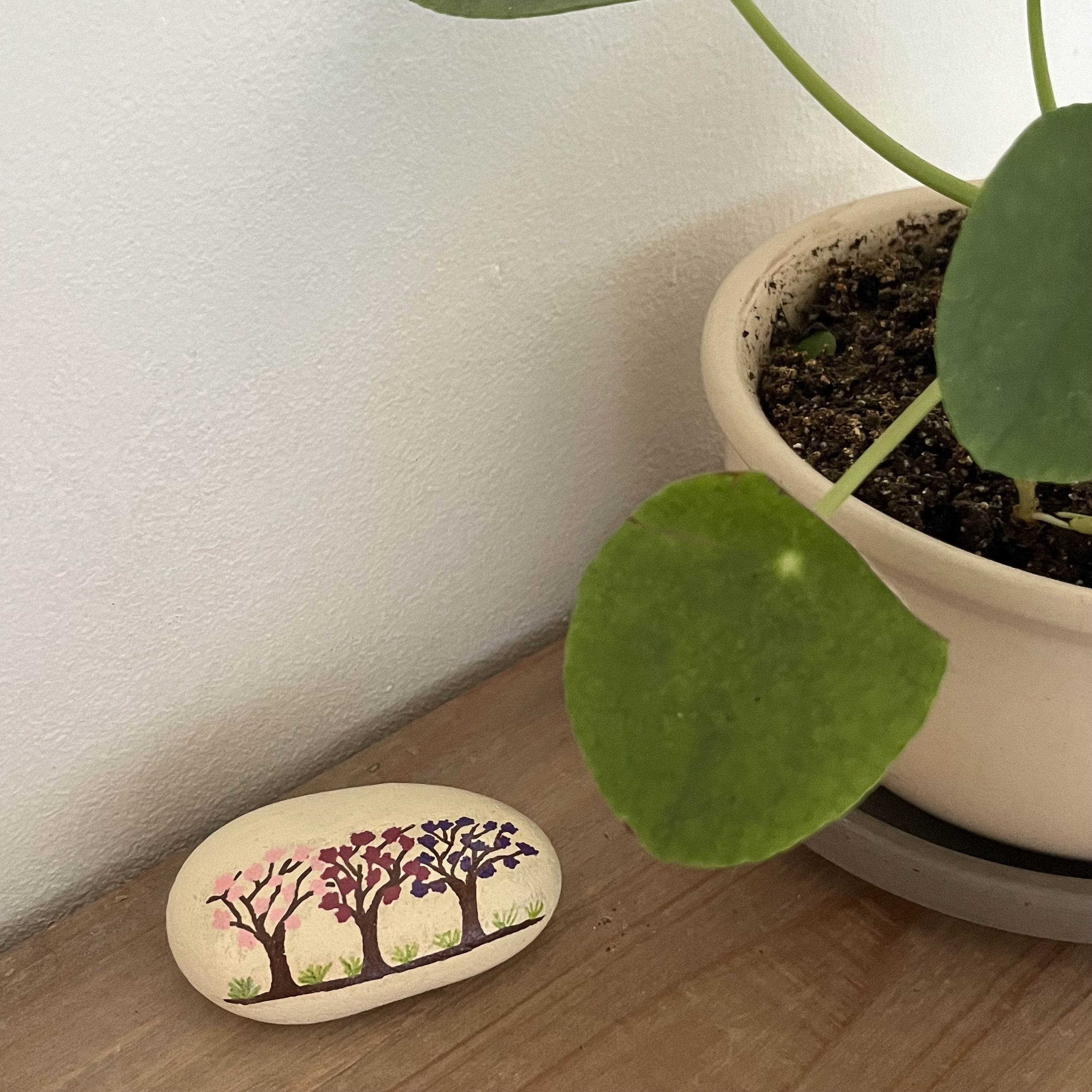 Trees Painted Rock,trees Painted Stone, Colourful Trees Rock,nature ...