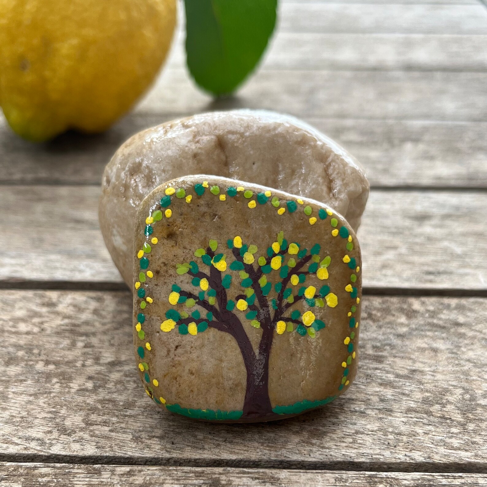 Lemon Tree Painted Stone, Lemon Tree Painted Rock, Nature Inspierd ...