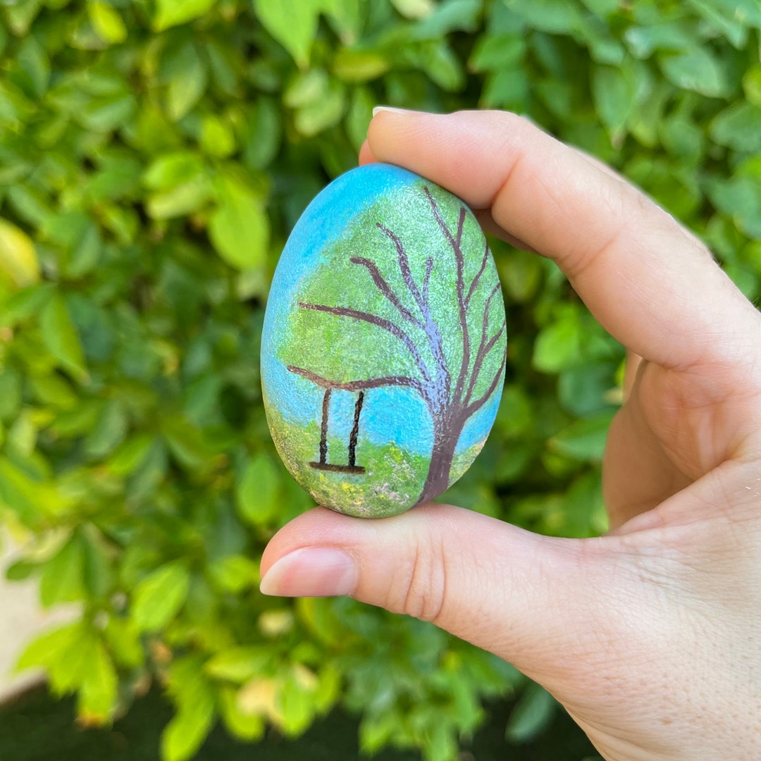 Tree Swing Painted Rock, Tree Swing Painted Stone, Nature Inspierd ...