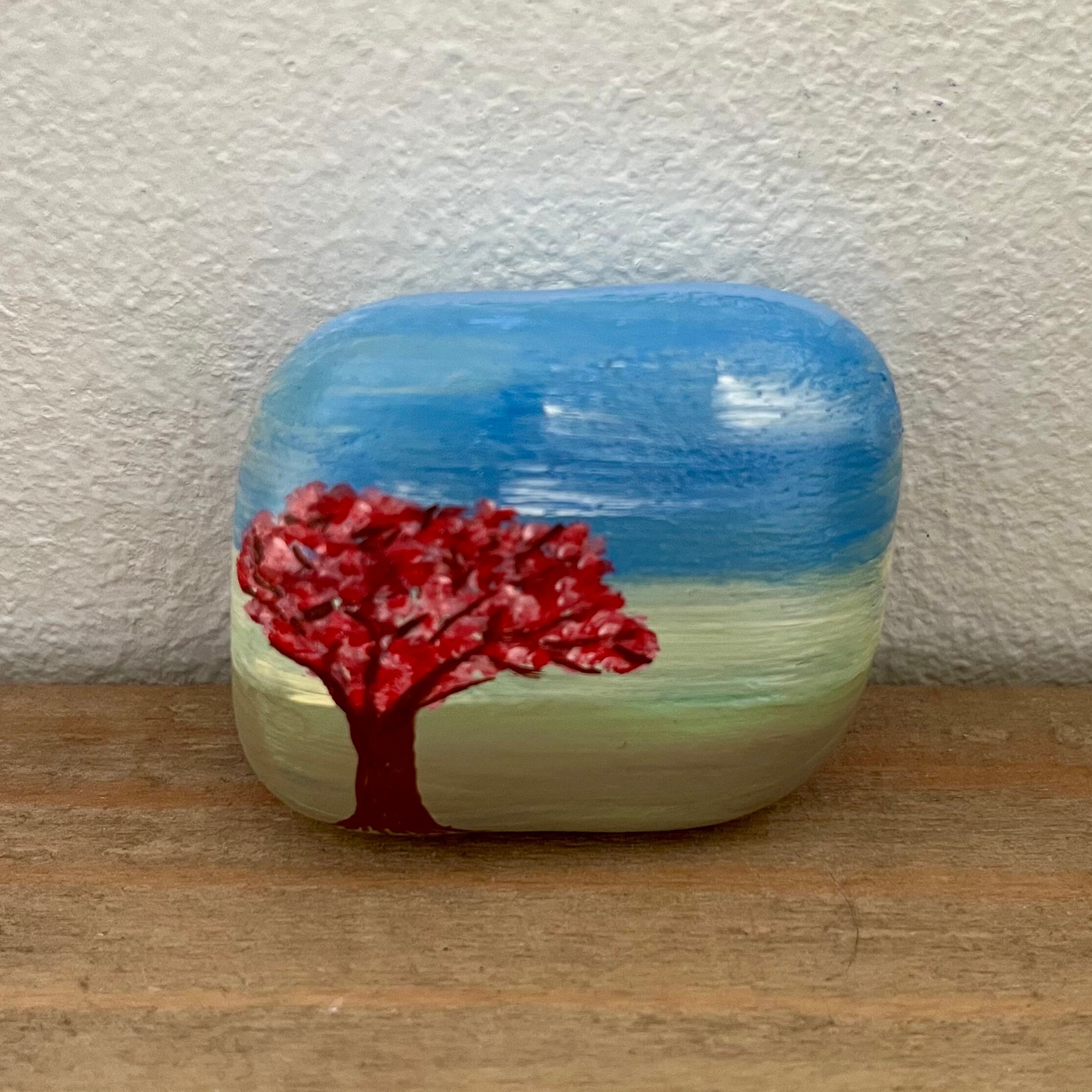 Tree Painted Rock, Tree Painted Stone, Pink Red Blossom Tree,nature ...