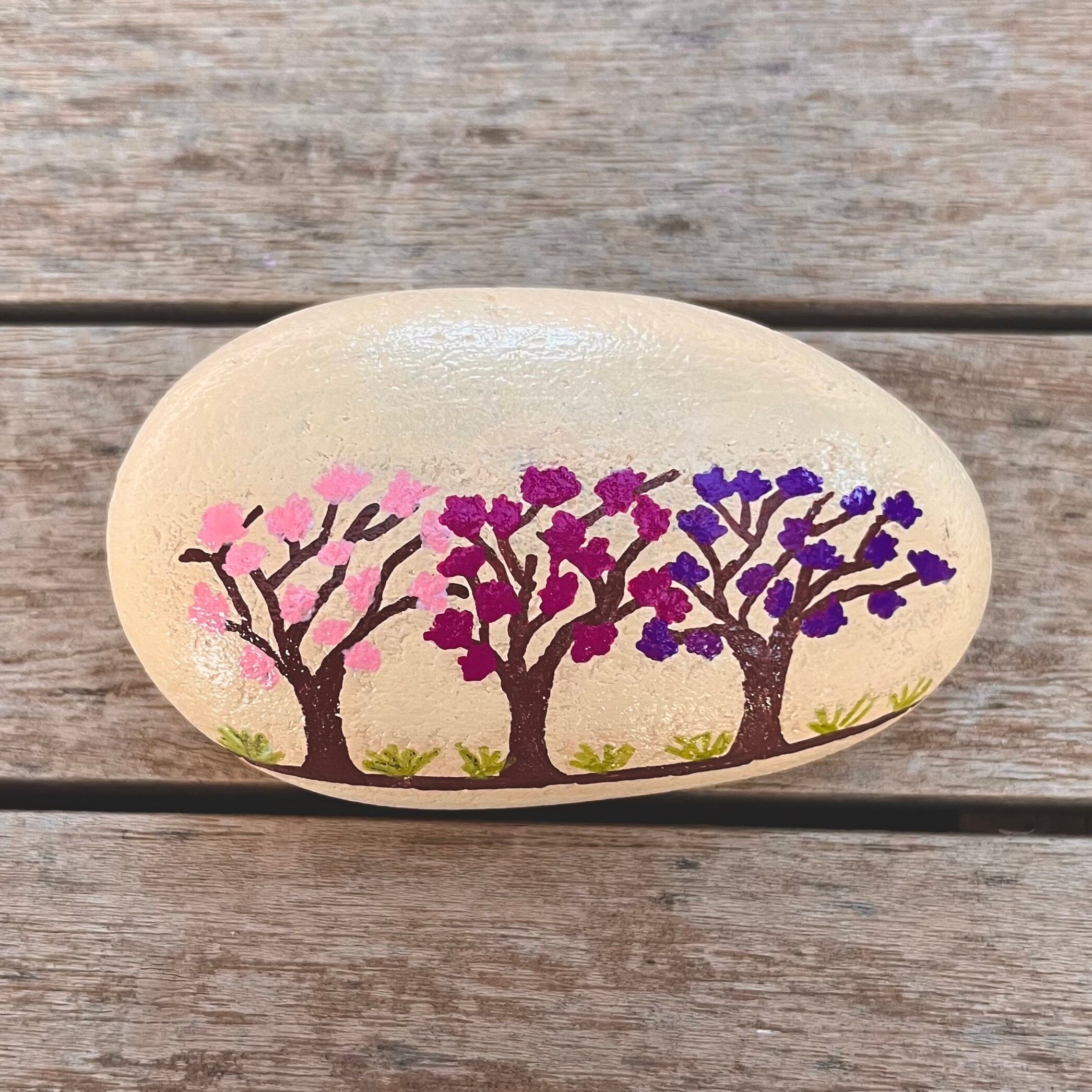 Trees Painted Rock,trees Painted Stone, Colourful Trees Rock,nature ...