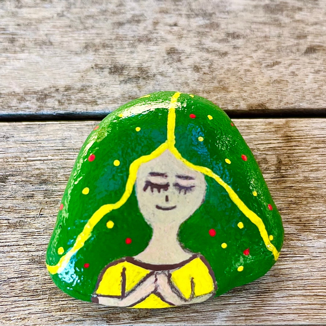 Self Compassion Painted Stone, Woman Painted Rock, Woman Self Love Rock ...