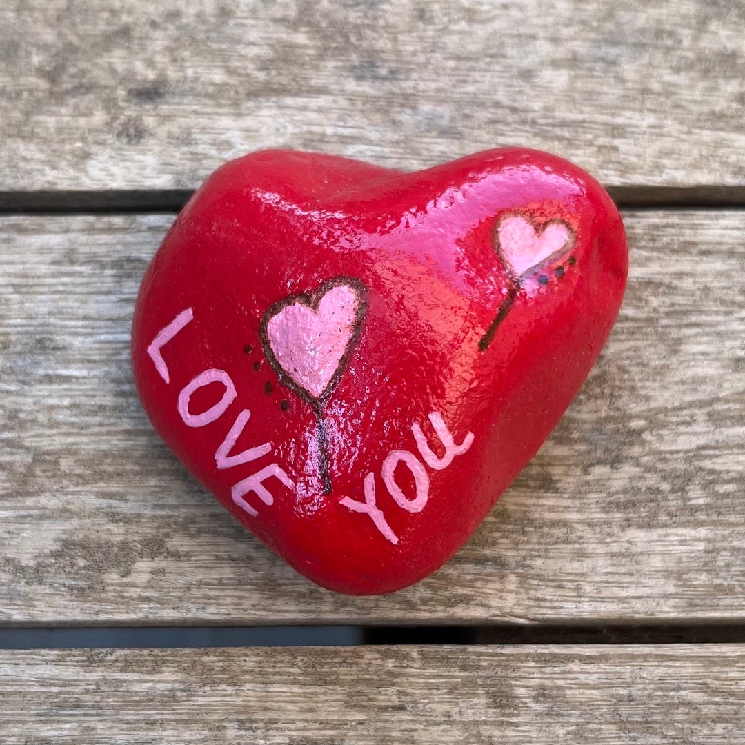 Heart Painted Rock Love You Stoneheart Painted Stone - Etsy