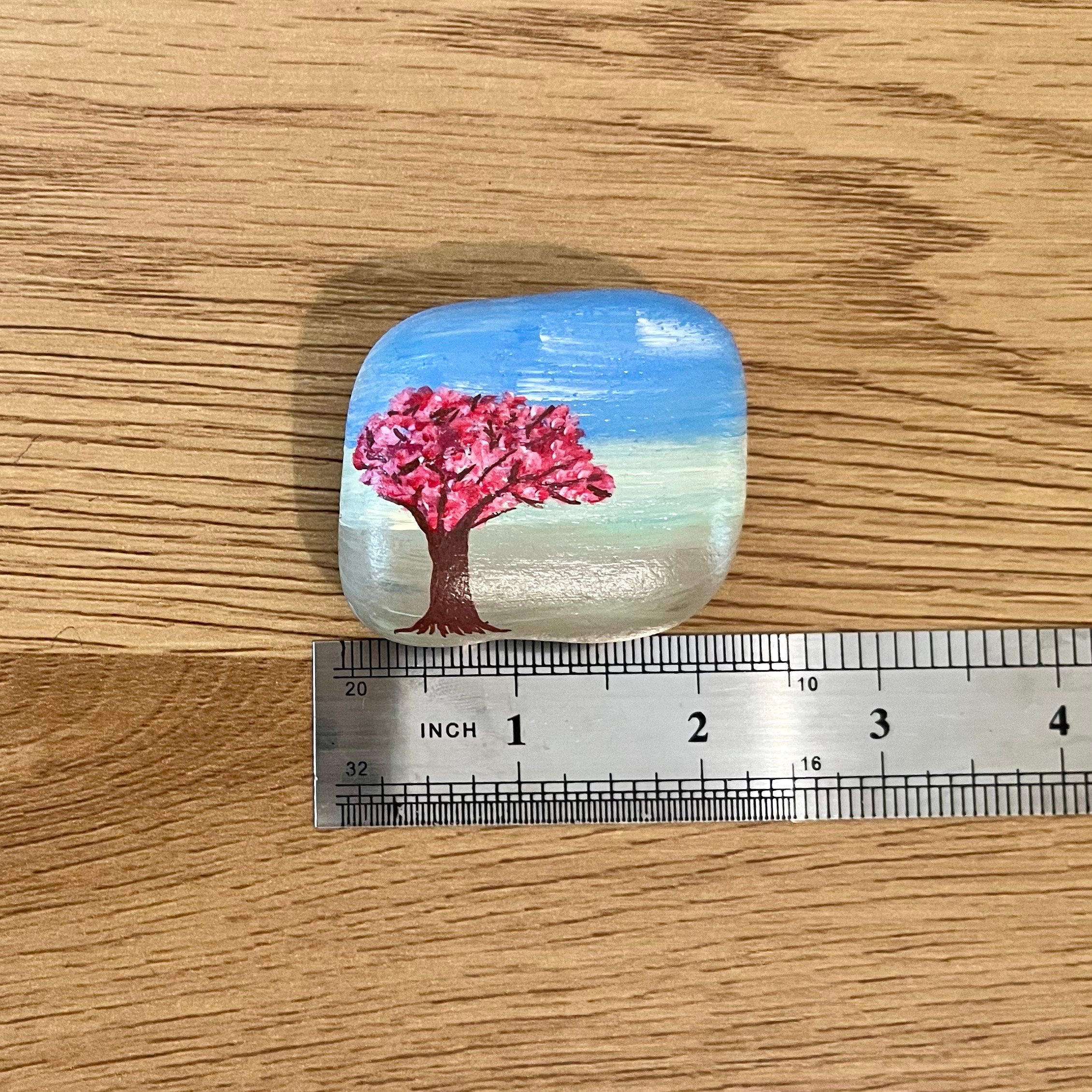 Tree Painted Rock, Tree Painted Stone, Pink Red Blossom Tree,nature ...