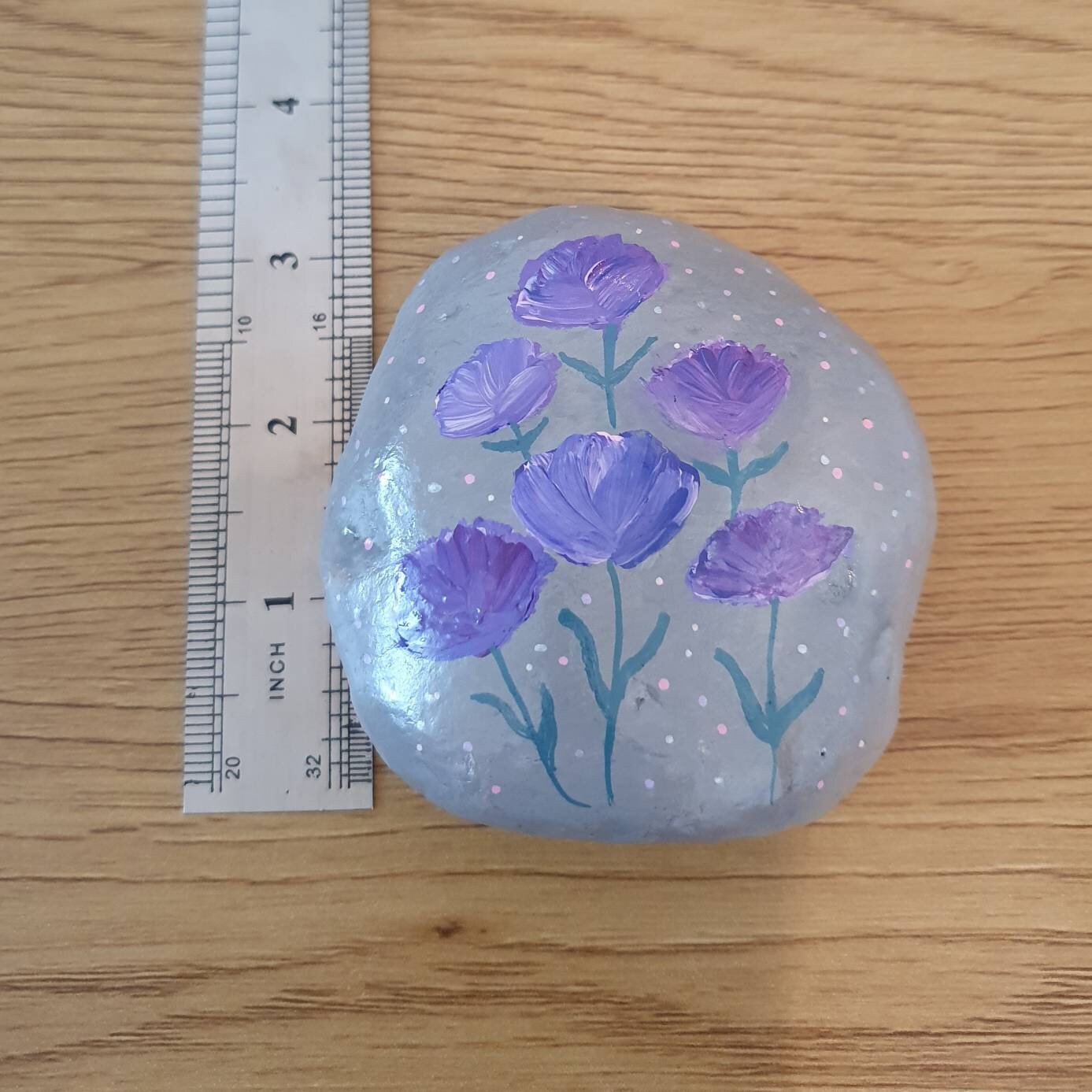 Purple Flowers Painted Rock, Lila Flowers Stone, Botanic Painting ...