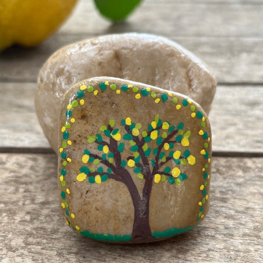 Lemon Tree Painted Stone, Lemon Tree Painted Rock, Nature Inspierd ...