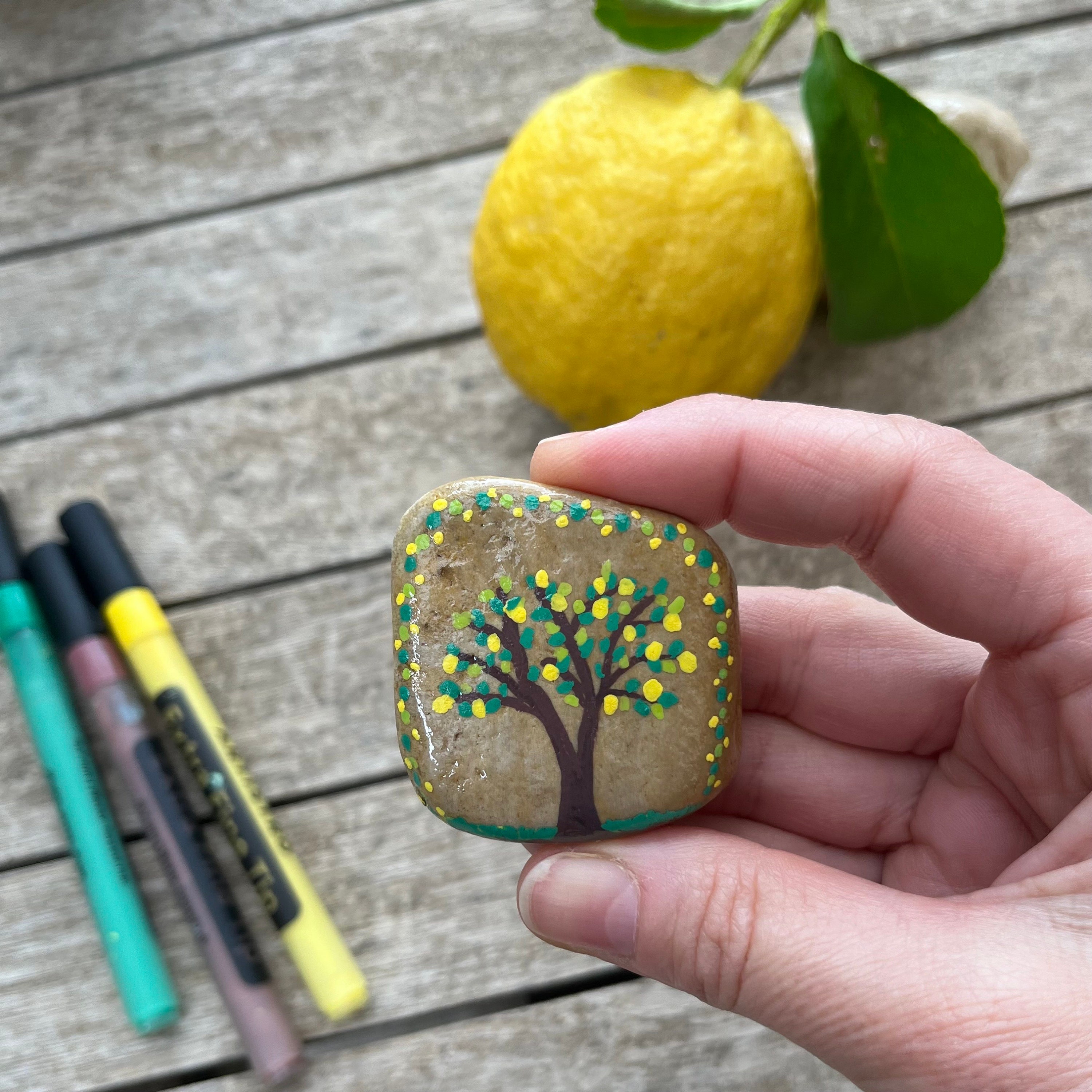 Lemon Tree Painted Stone, Lemon Tree Painted Rock, Nature Inspierd ...