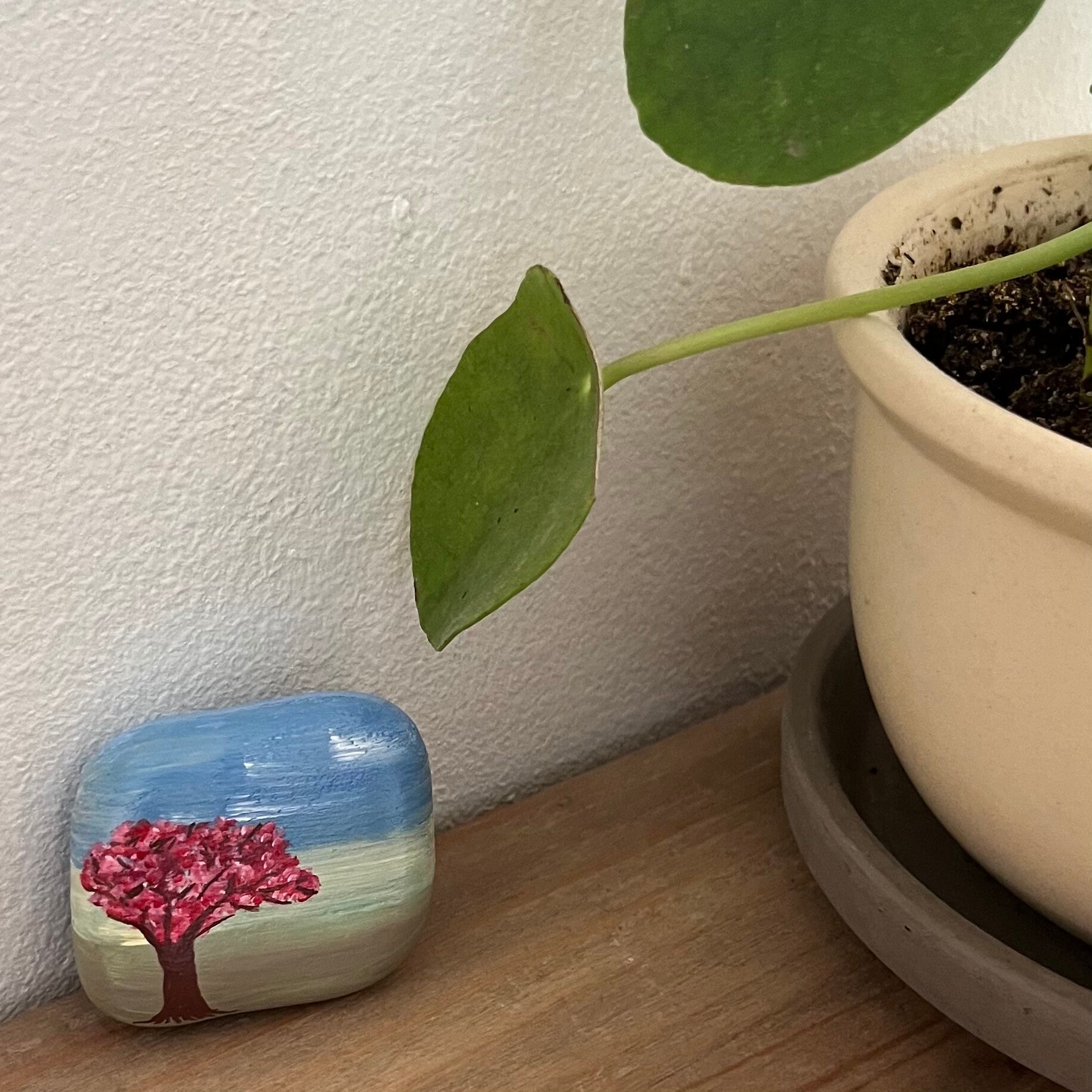 Tree Painted Rock, Tree Painted Stone, Pink Red Blossom Tree,nature ...