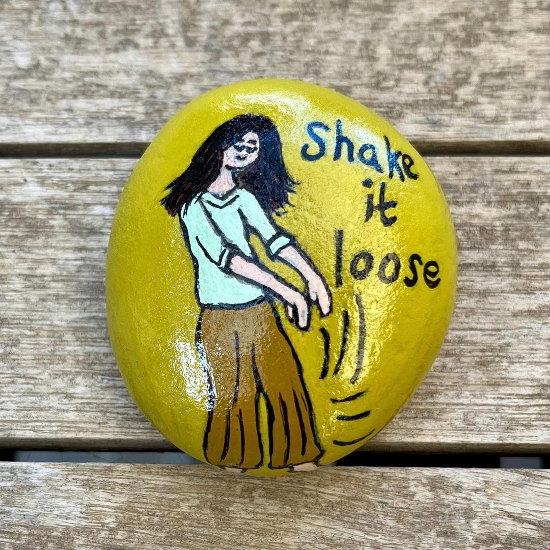 Shake It Loose, Woman in Movement Painted Rock, Woman Art, Self Care ...
