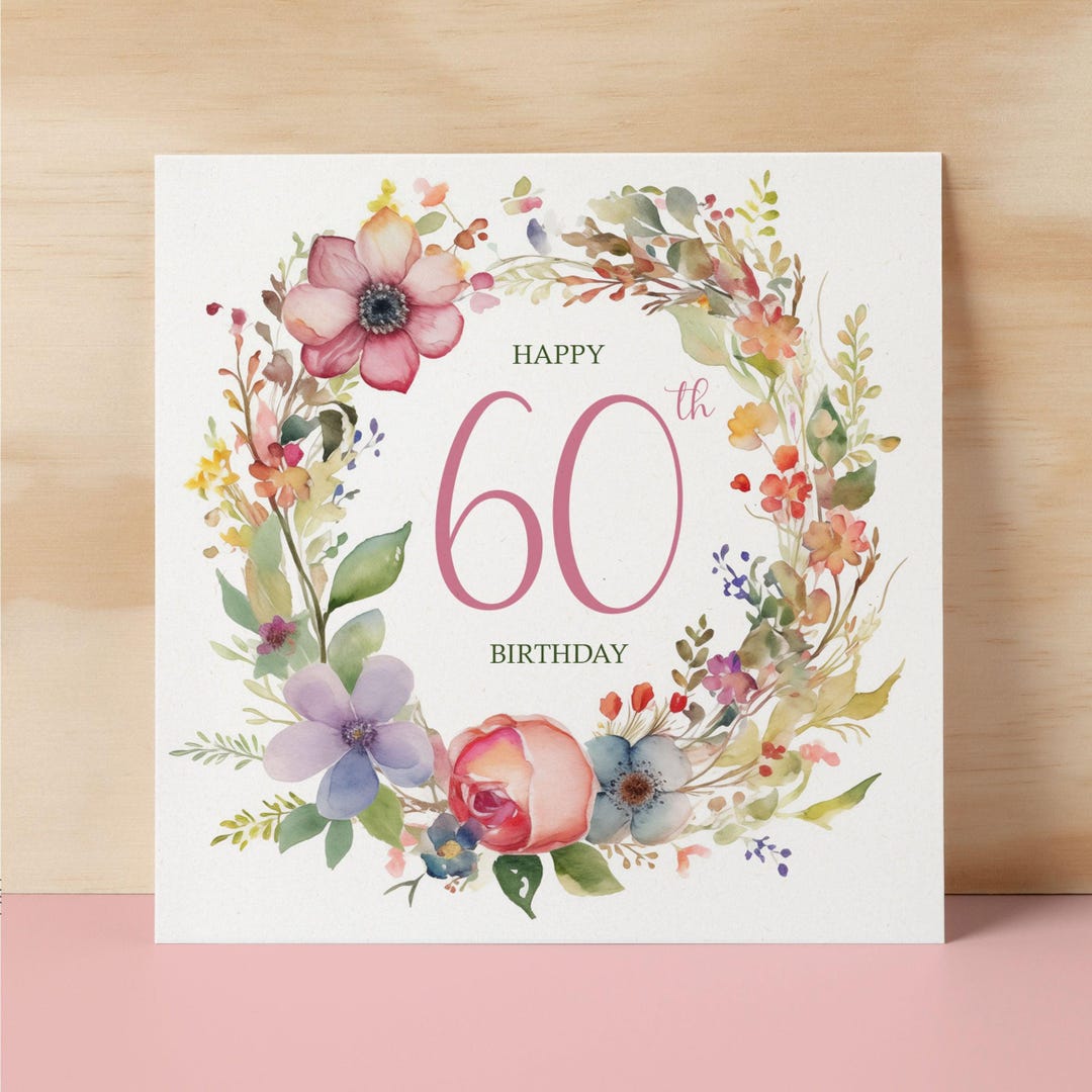 60th Birthday Card With Floral Illustration Pretty Sixty Card for Mum ...