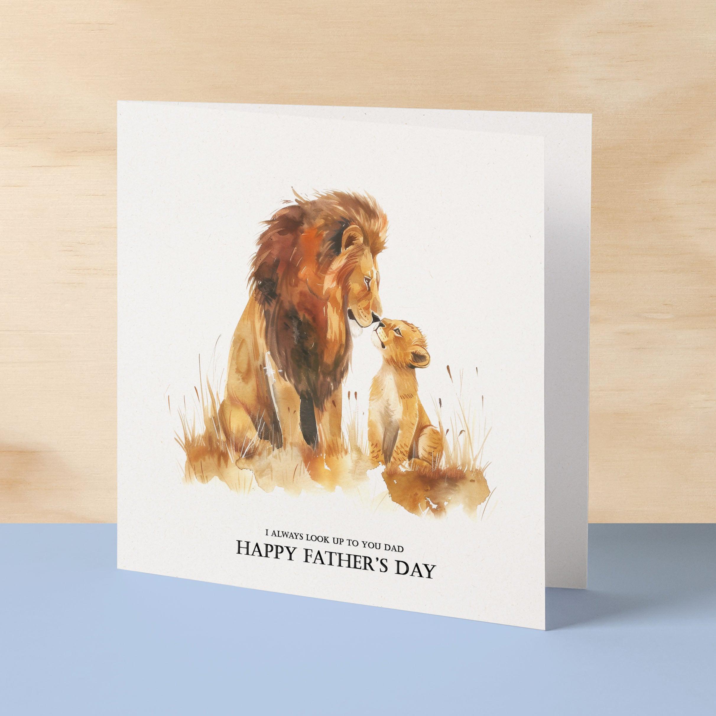 Father's Day Card for Dad Lion and Cub Illustration Simple Father's Day ...