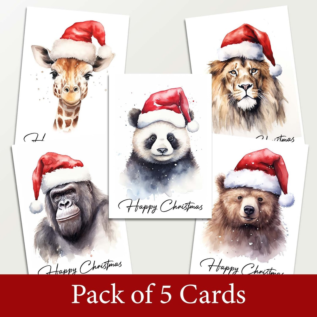 Zoo Animal Christmas Cards Pack of 5 Multi-pack Christmas - Etsy